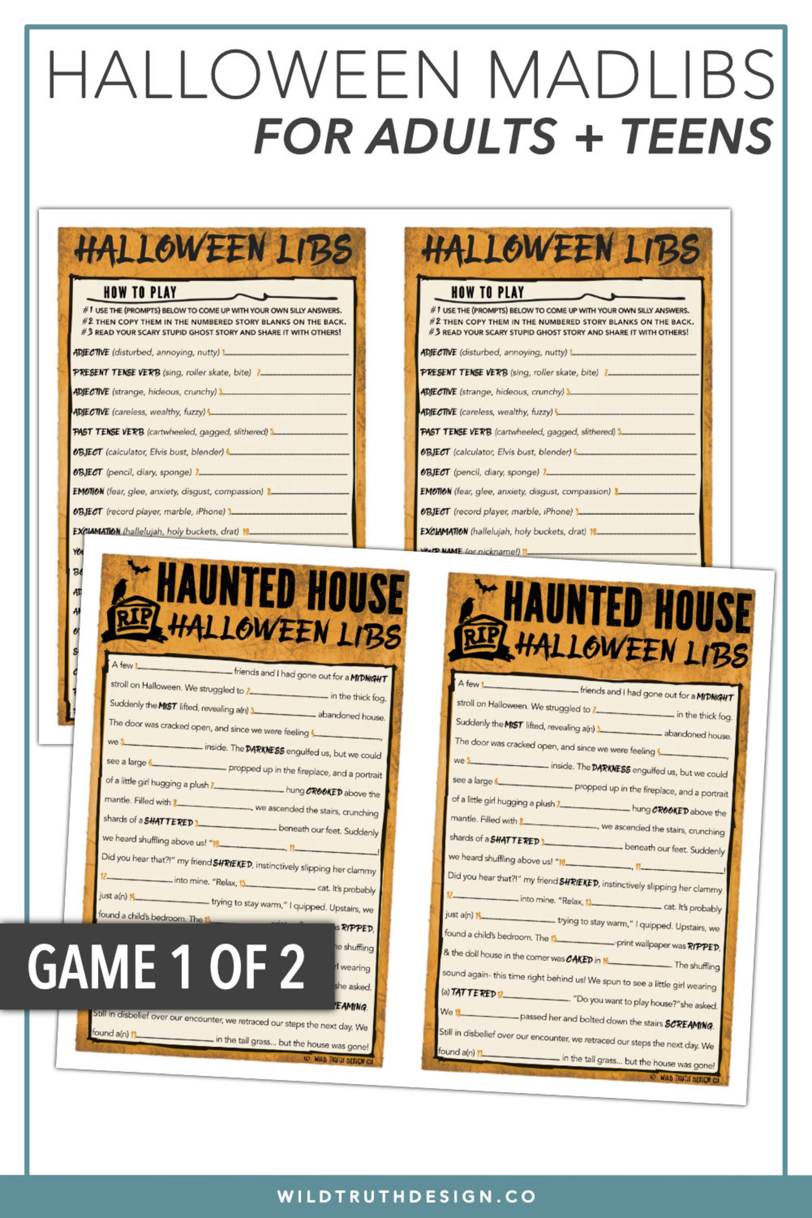 Halloween Mad Lib Games for Adults & Teens Ghost Story - Etsy