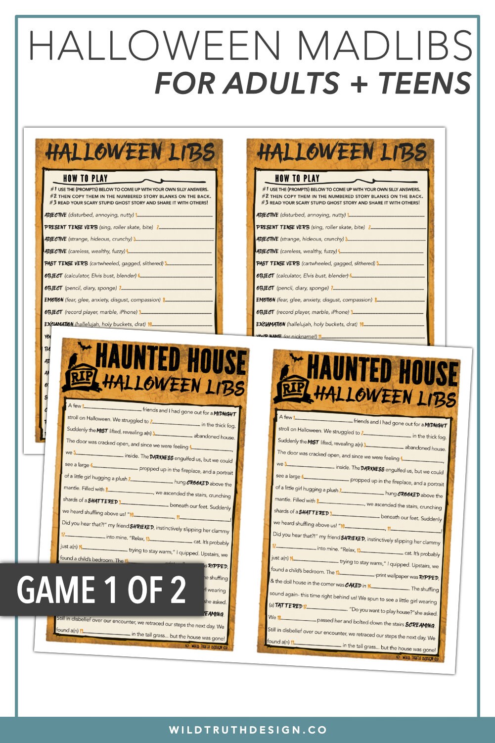 Halloween Mad Lib Games for Adults & Teens Ghost Story - Etsy
