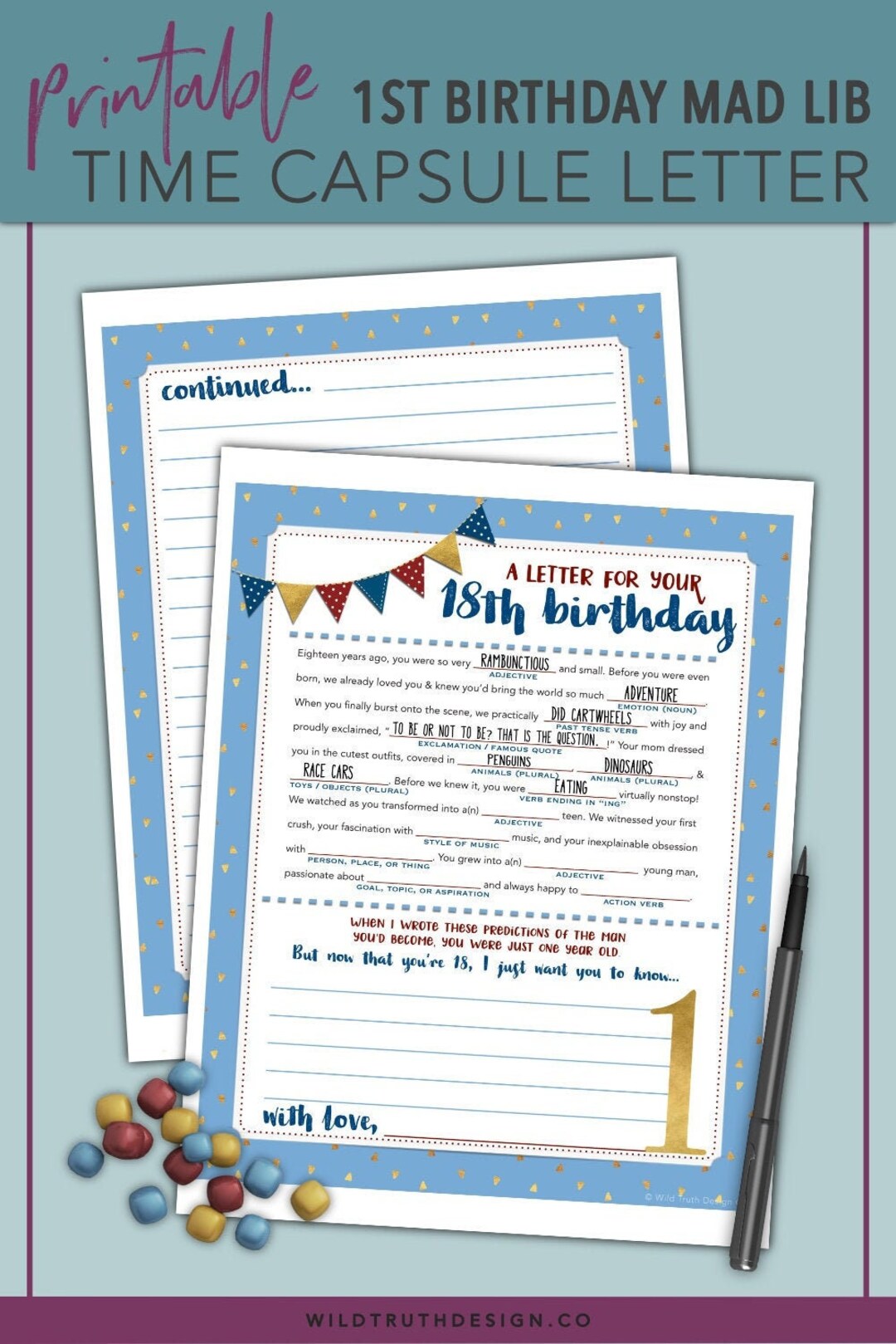 Boy's First Birthday Time Capsule Mad Lib Letter - Etsy