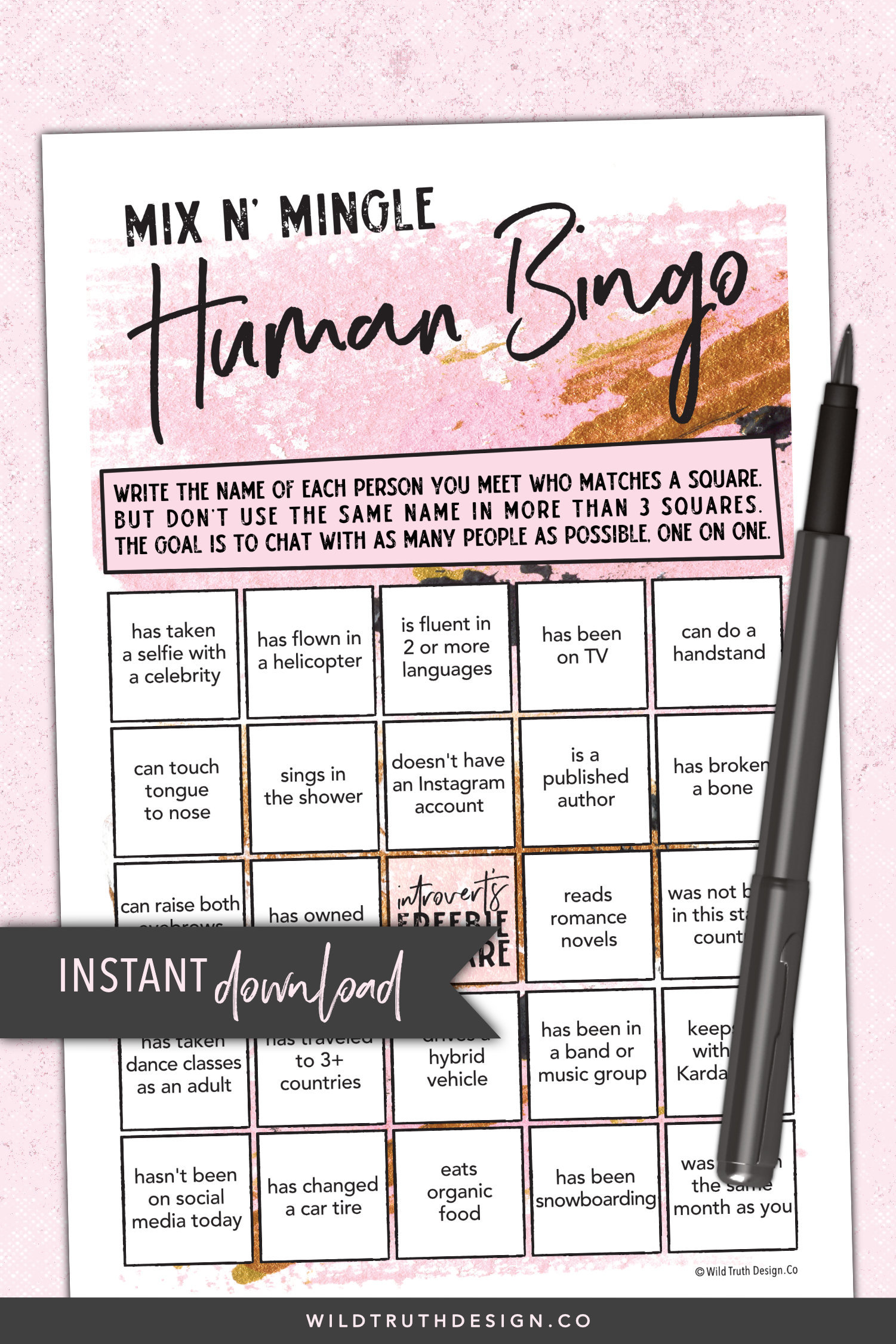 Women's Human Bingo Party Game - Birthday Party, Office Event, Mixer ...