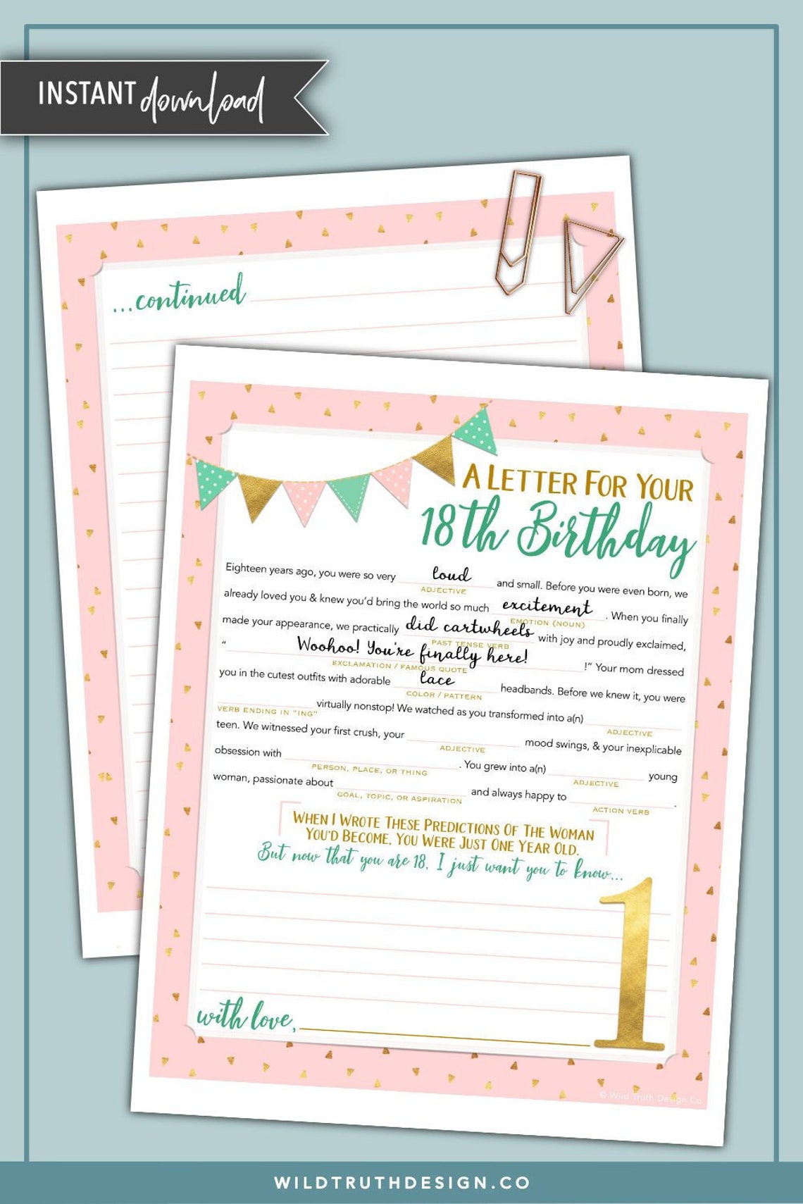 Girl's First Birthday Time Capsule Mad Lib Letter TC500 | Etsy