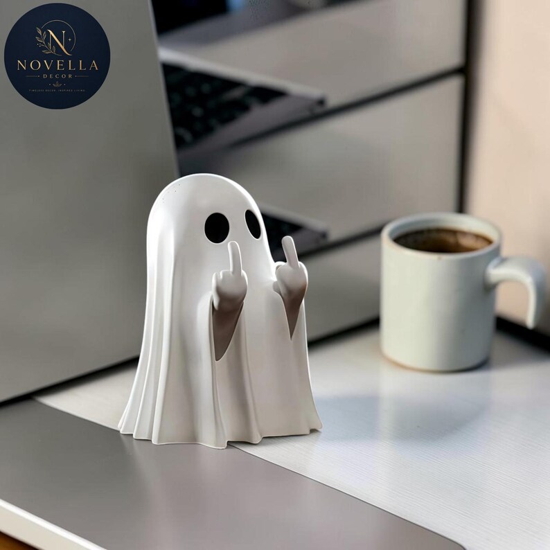 Cheeky Ghost Statue, Middle Finger Spooky Figurine, Halloween Desk ...