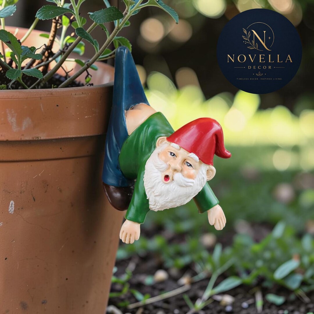 Mischievous Gnome Pot Hanger, Resin Dwarf Plant Decor, Whimsical Garden ...