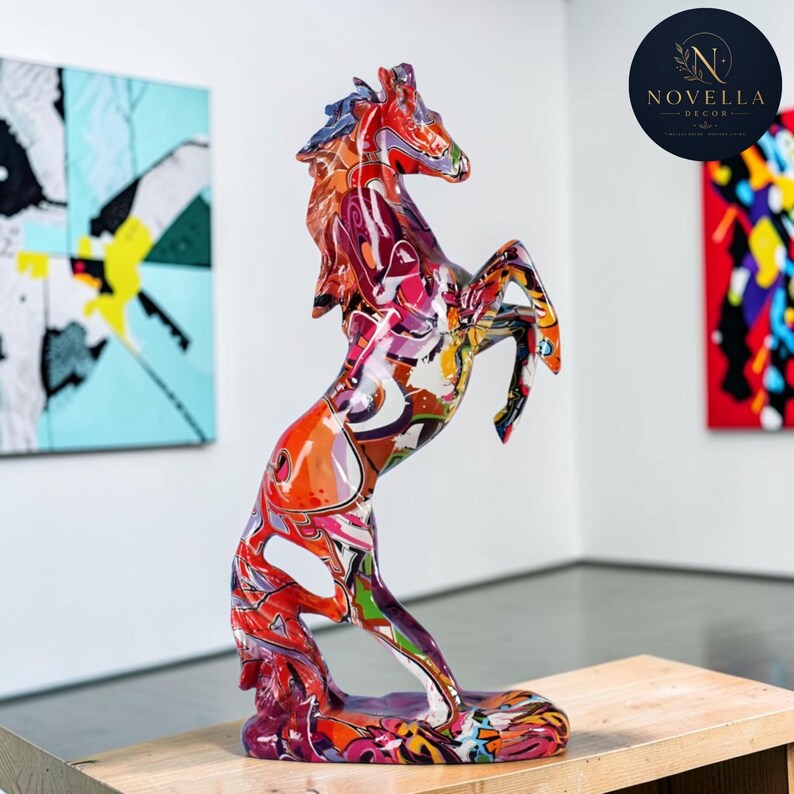 Graffiti Rearing Horse Statue, Colorful Street Art Sculpture, Resin ...
