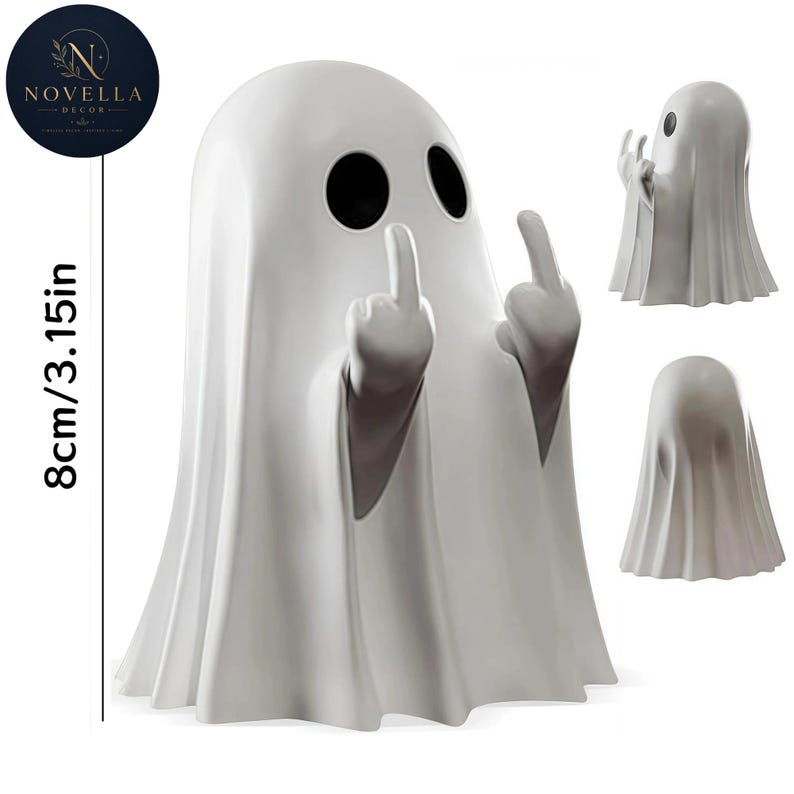 Cheeky Ghost Statue, Middle Finger Spooky Figurine, Halloween Desk ...