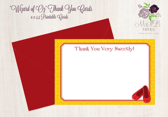 PRINTABLE Wizard of Oz Inspired Thank You or Personalized Note | Etsy