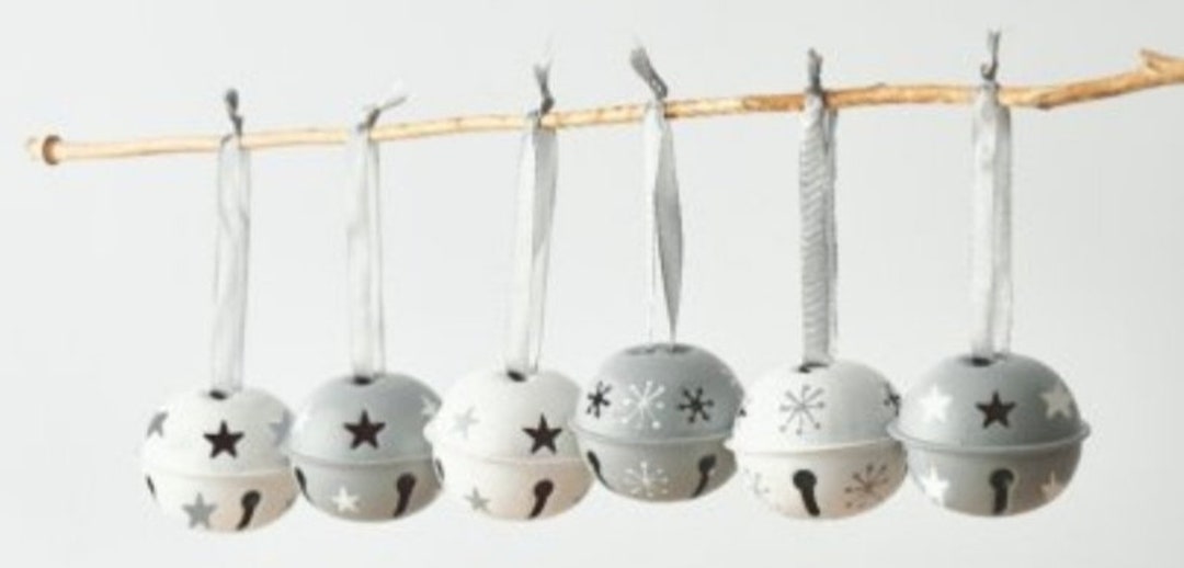 Set of 6 Grey and White Christmas Bells Hanging Tree - Etsy