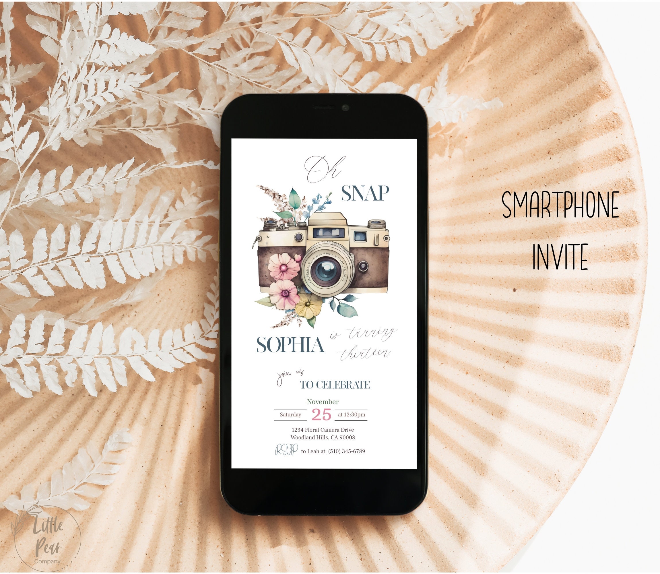 Editable Oh Snap Birthday Invite, Photo Birthday Party Evite Vintage Camera Photography ...