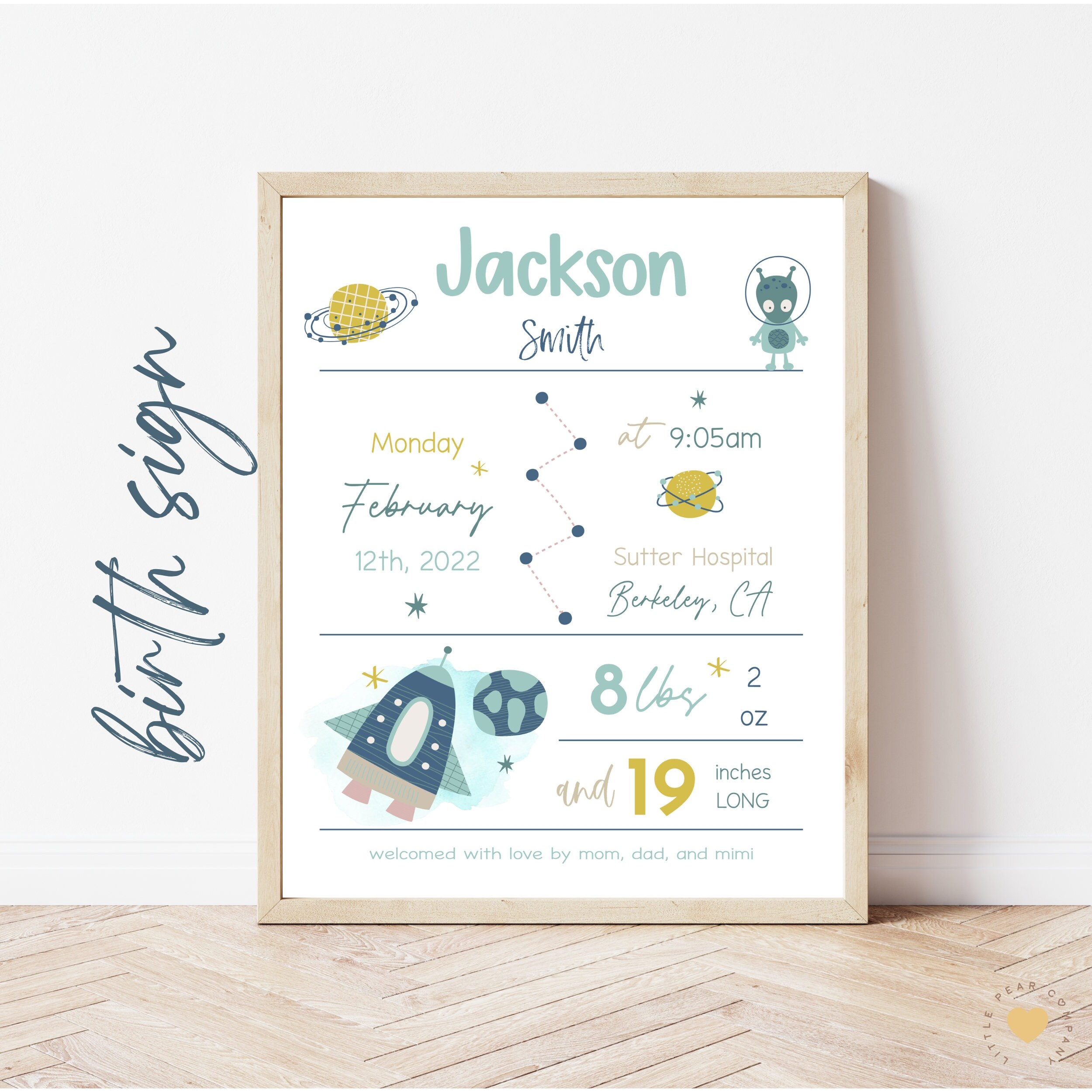 Space Birth Announcement Sign, Printable Baby Birth Sign, Editable ...