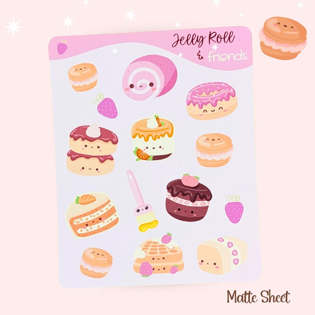Cute Pink Jelly Roll Sticker Sheet, Kawaii Food Stickers, Cake Sticker ...
