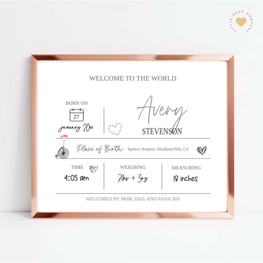 Minimalist Printable Baby Stat Information Sign, Gender Neutral Newborn ...