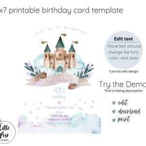Castle Birthday Invitation Printable Princess Party Invite - Etsy
