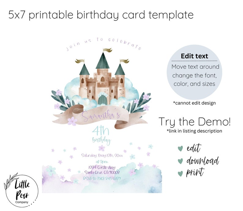 Castle Birthday Invitation Printable Princess Party Invite - Etsy
