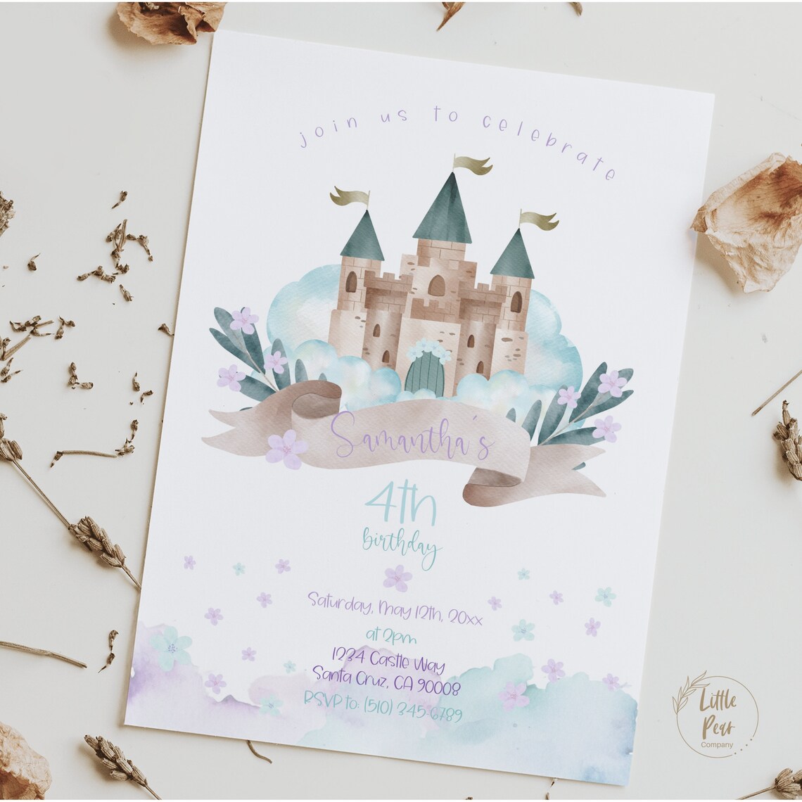 Castle Birthday Invitation, Printable Princess Party Invite, Editable ...