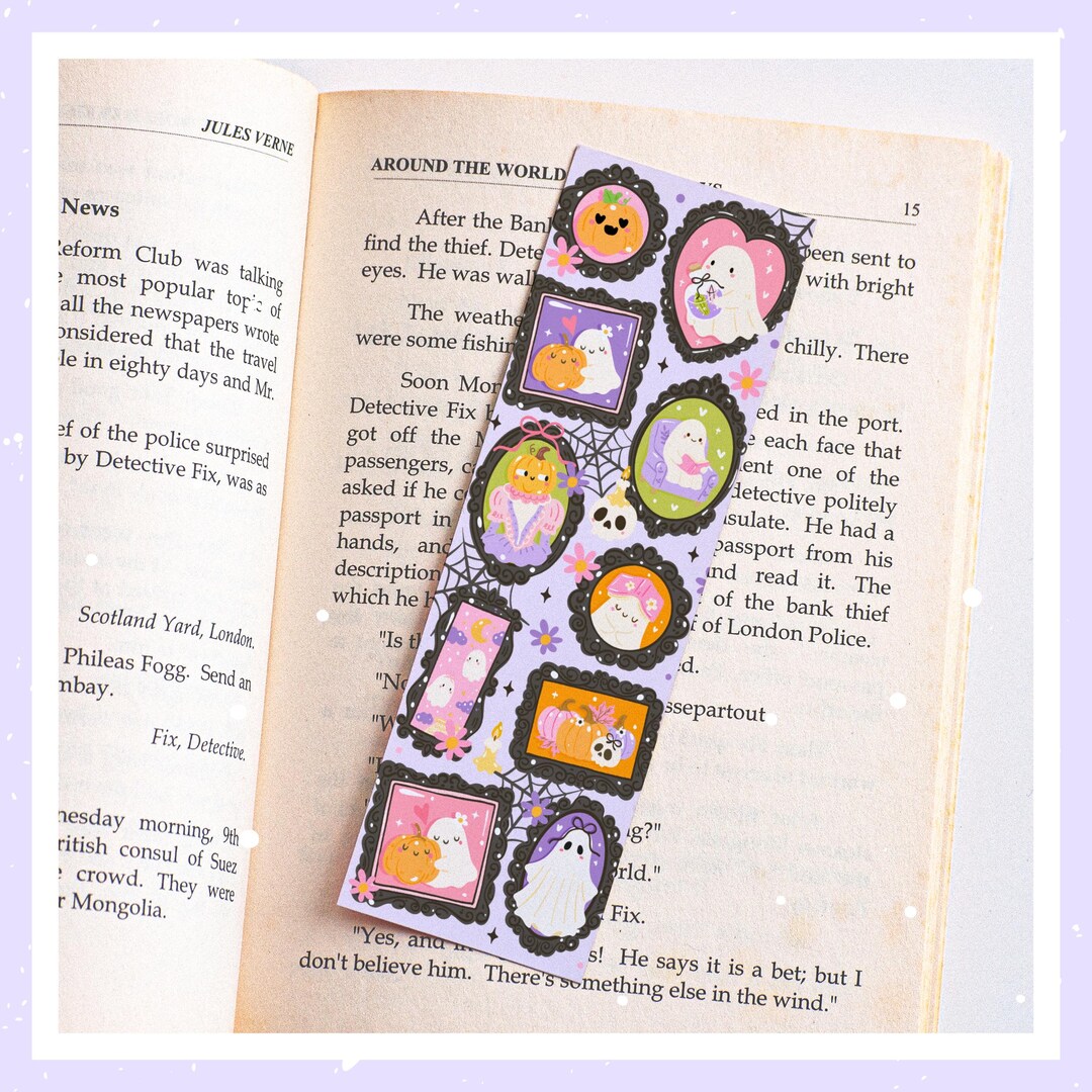 Cute Kawaii Framed Ghost 2x7 Laminated Bookmark, Halloween Bookmark ...