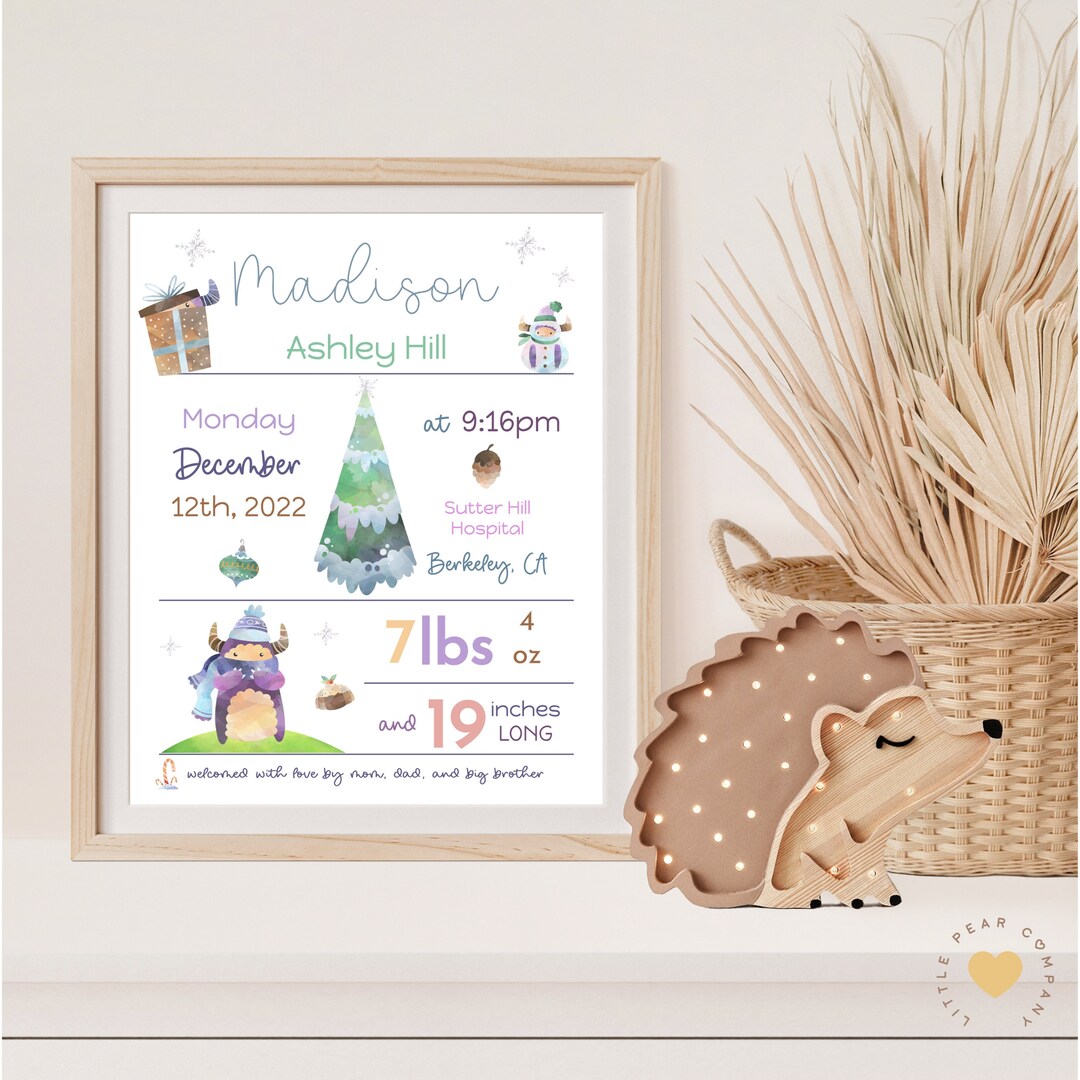 Yeti Newborn Stat Sign, Printable Baby Stat, New Mom Gift, Christmas ...