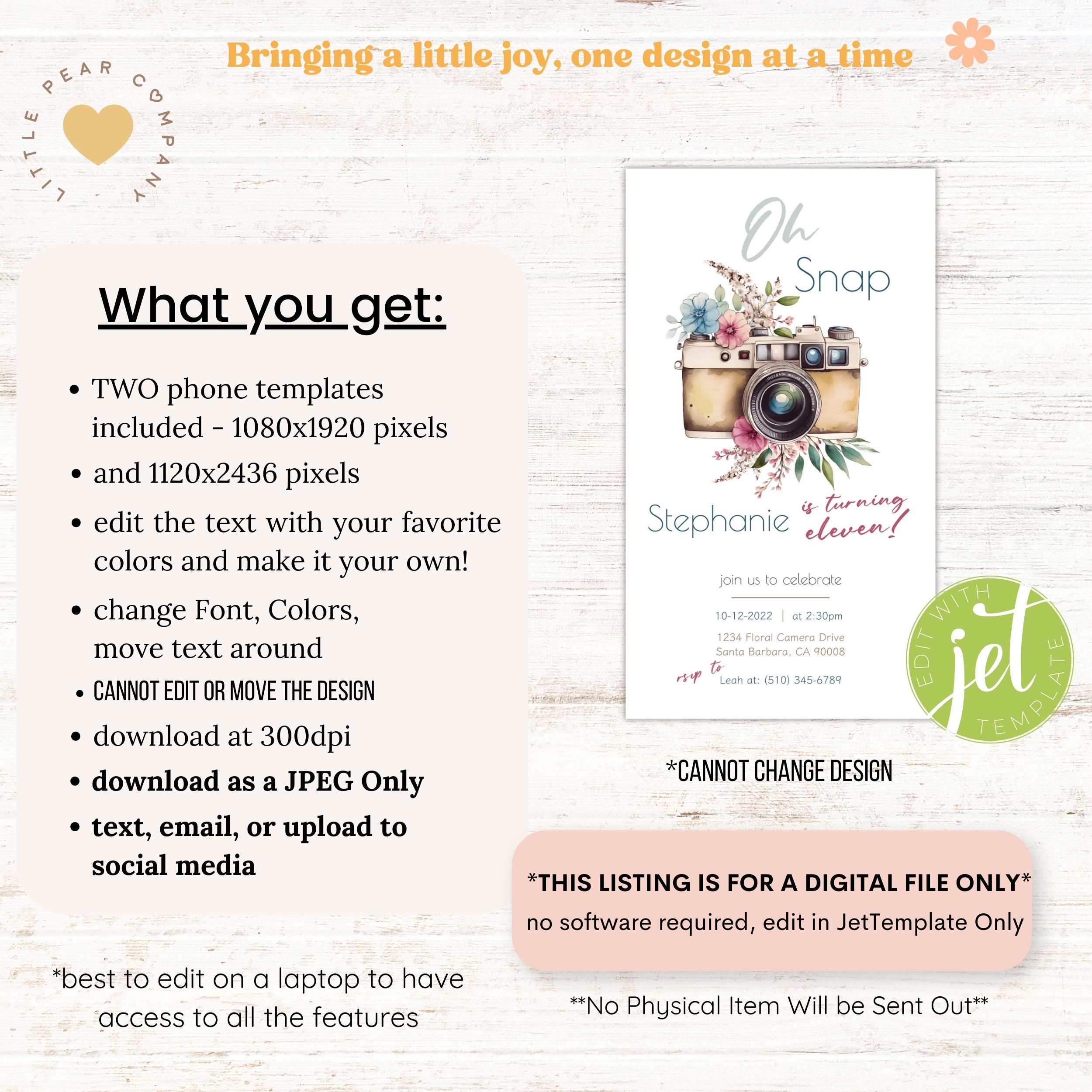 Oh Snap Invitation, Vintage Camera Invite, Teen Camera Party, Tween ...