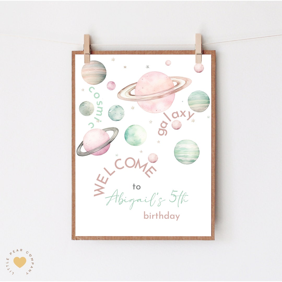 Editable Outer Space Pastel Birthday Sign, Printable Galaxy Party Sign ...
