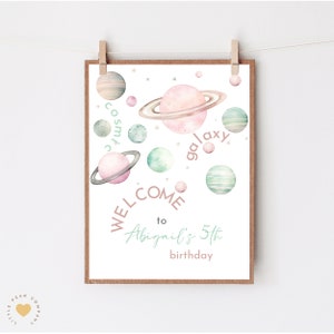 Editable Outer Space Pastel Birthday Sign, Printable Galaxy Party Sign ...