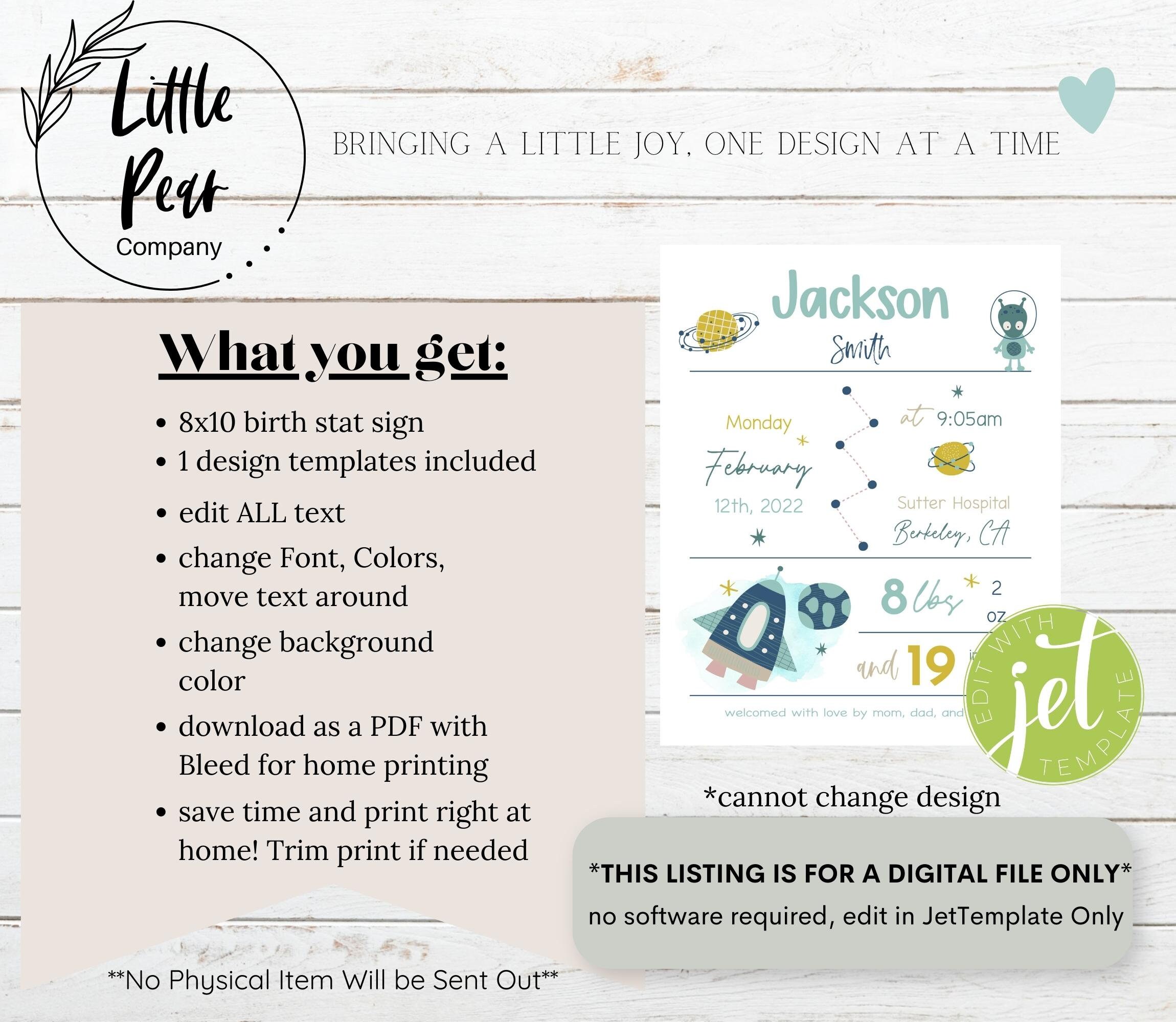 Space Birth Announcement Sign Printable Birth Information - Etsy Australia