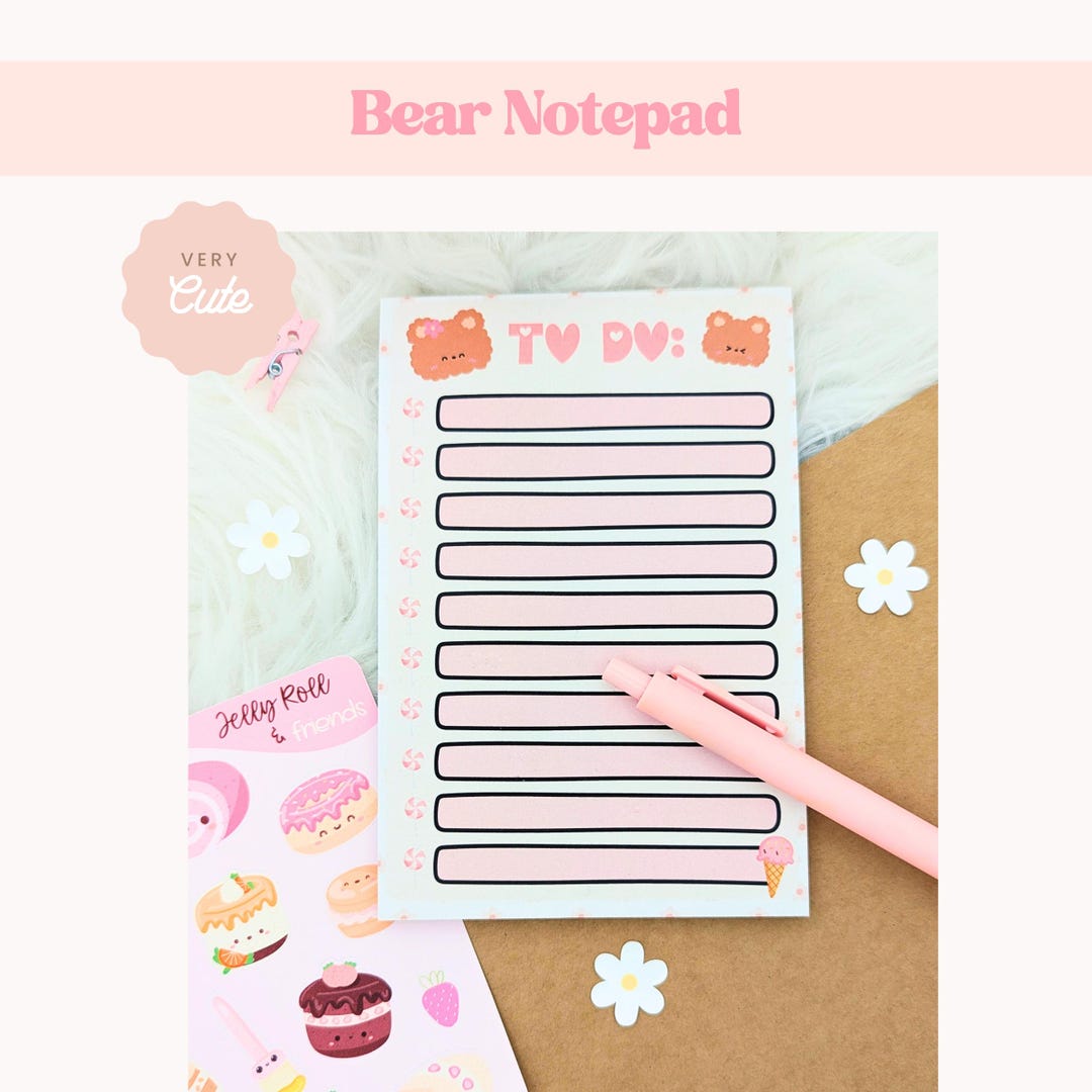 Bear Notepad, to Do Daily Pad, Kawaii Animal 4x6 Notepad, Pink Bear ...
