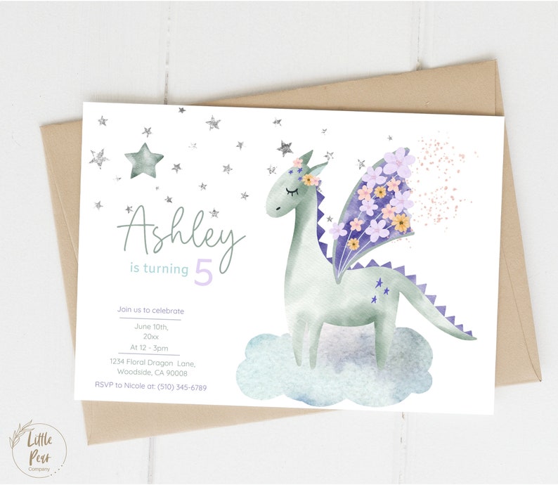 Princess Dragon Birthday Invitation, Princess Party, Printable Dragon ...