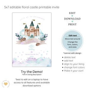 Castle Birthday Invitation, Printable Princess Party Invite, Editable ...