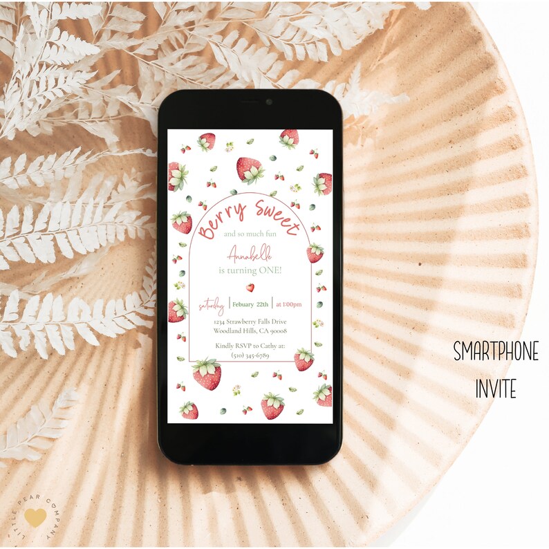 Digital Strawberry Berry Sweet Birthday Evite - Etsy
