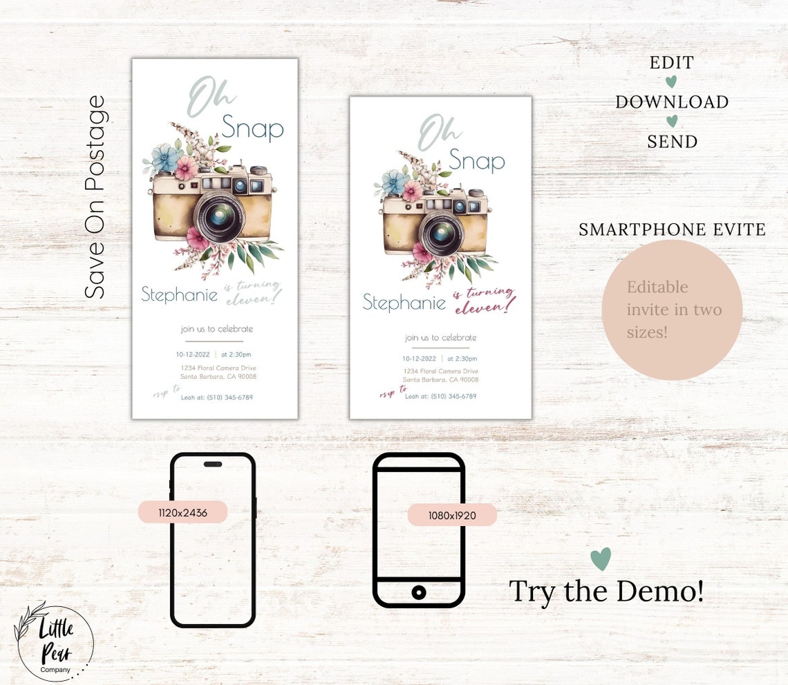 Oh Snap Invitation, Vintage Camera Invite, Teen Camera Party, Tween Birthday Evite, Oh Snap ...