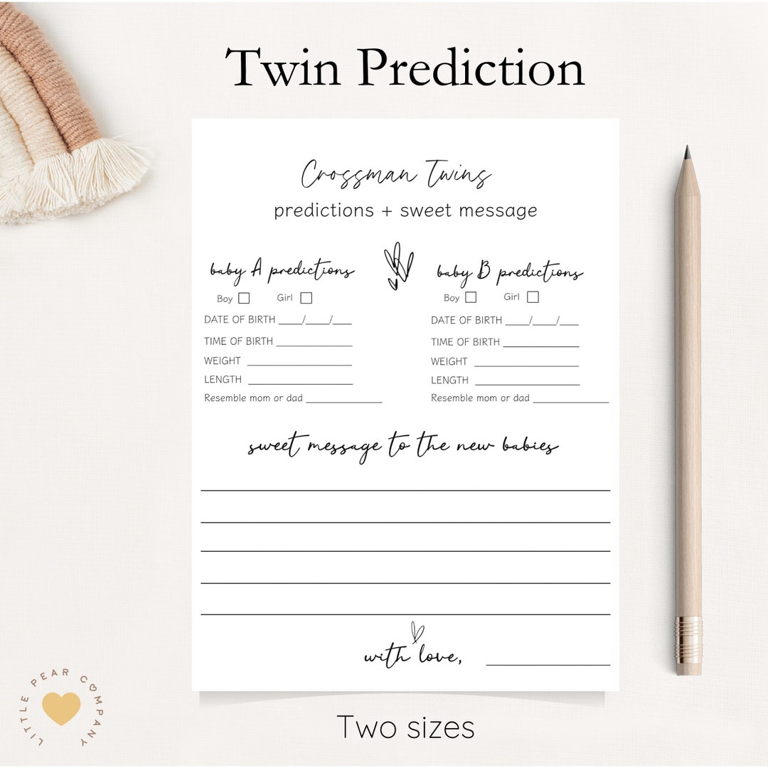 Twin Prediction Activity Sheet, 8x10 Twin Baby Prediction Game, Baby ...