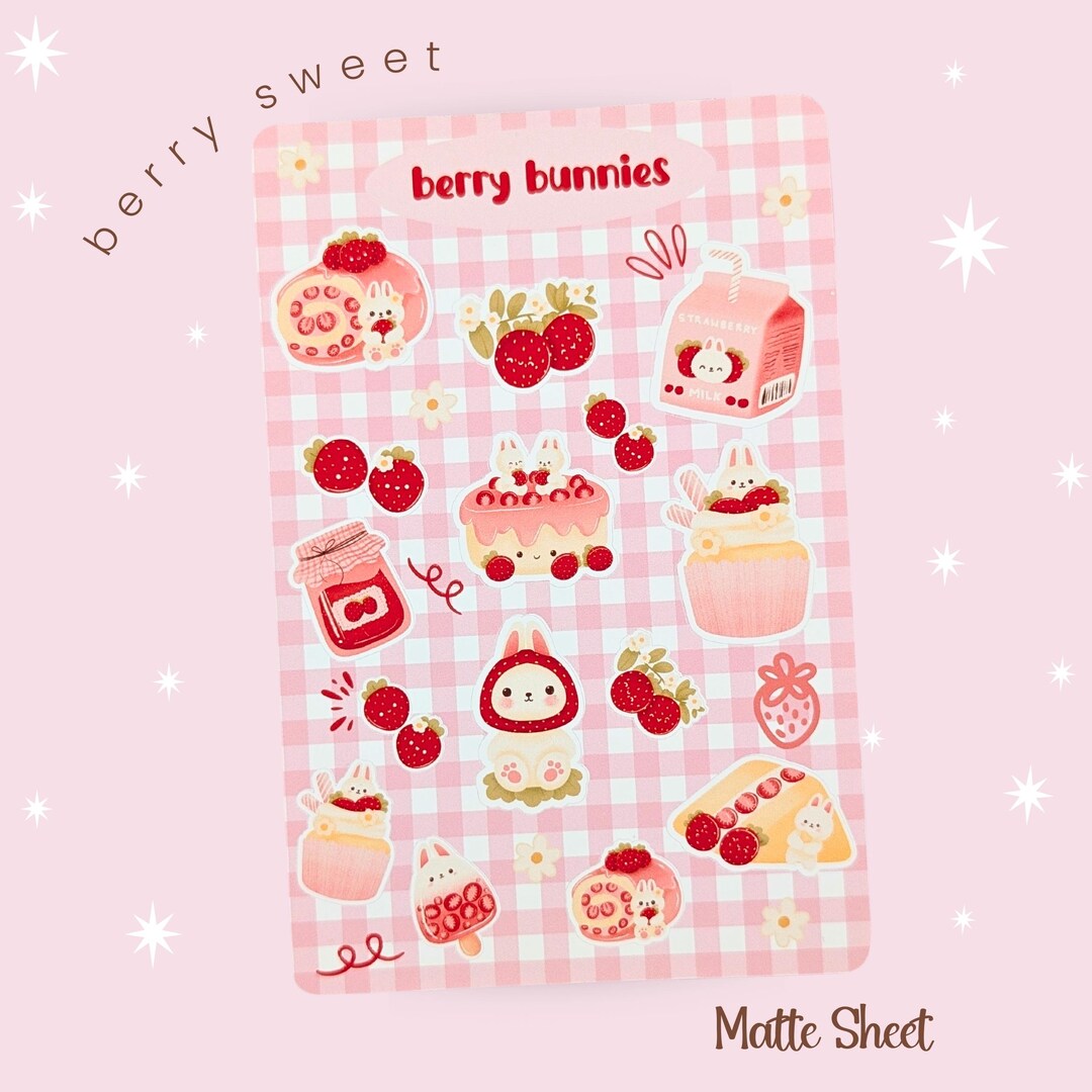 Bunny Sticker Sheet, Berry Themed Stickers, Kawaii Rabbit Stickers ...