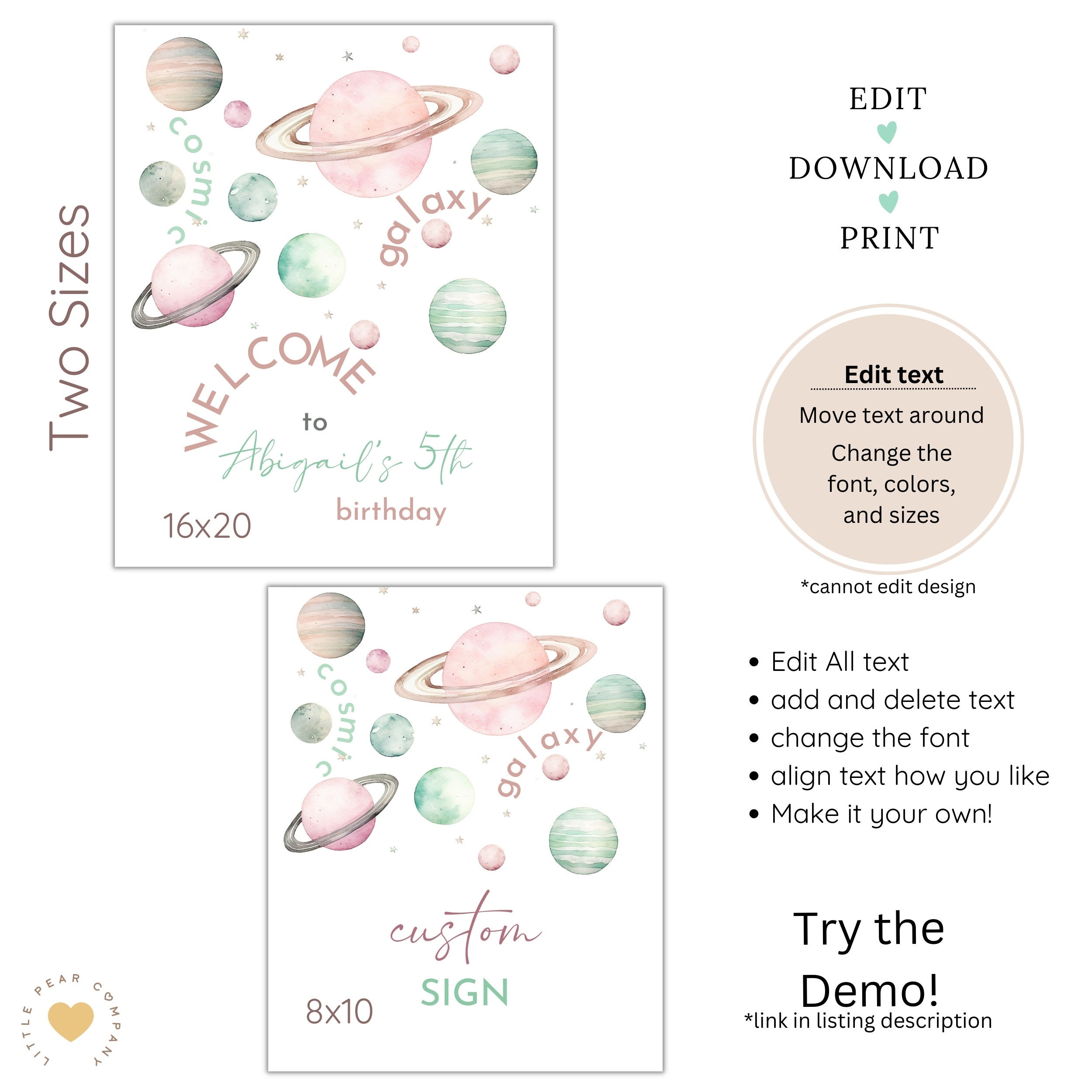 Editable Outer Space Pastel Birthday Sign, Printable Galaxy Party Sign ...