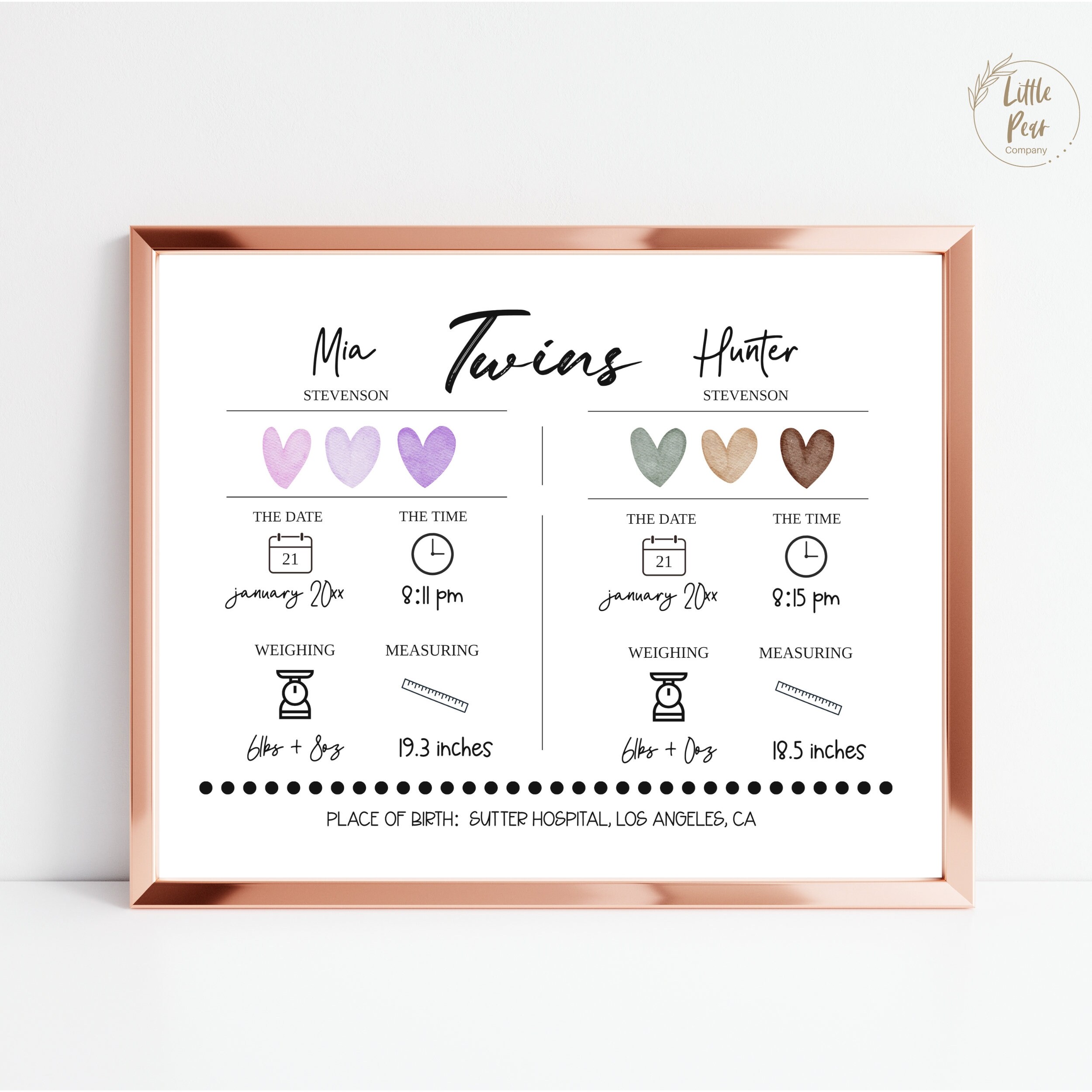 Twin Birth Stat Sign, Printable Newborn Stat Sign, Twin Birth Sign ...