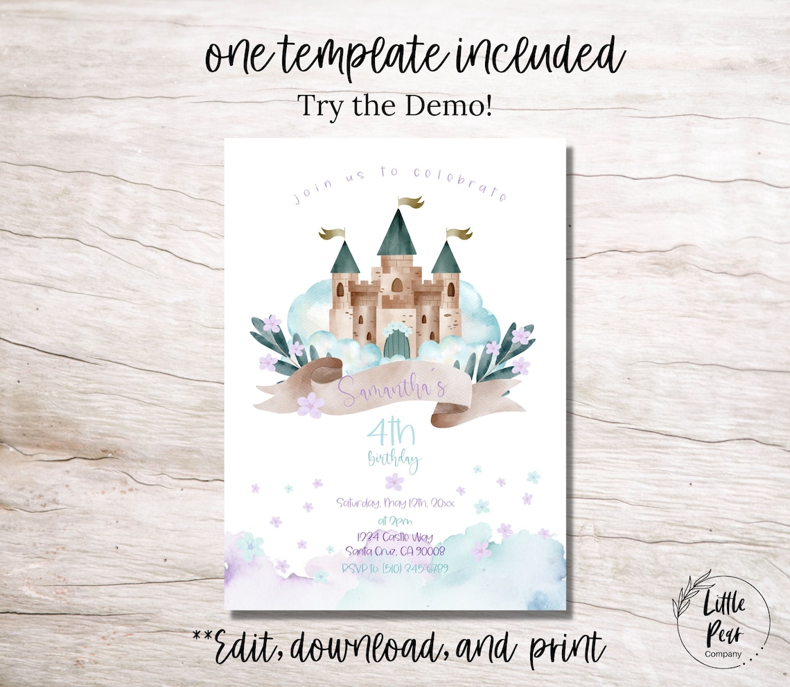 Castle Birthday Invitation Printable Princess Party Invite - Etsy