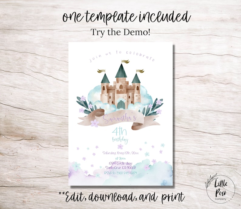 Castle Birthday Invitation Printable Princess Party Invite - Etsy