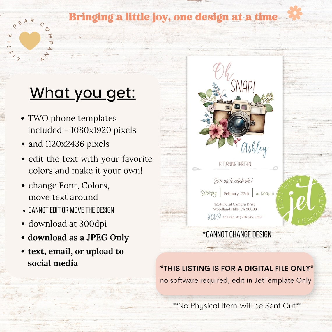 Vintage Camera Birthday Party Invitation, Oh Snap Photography Birthday ...