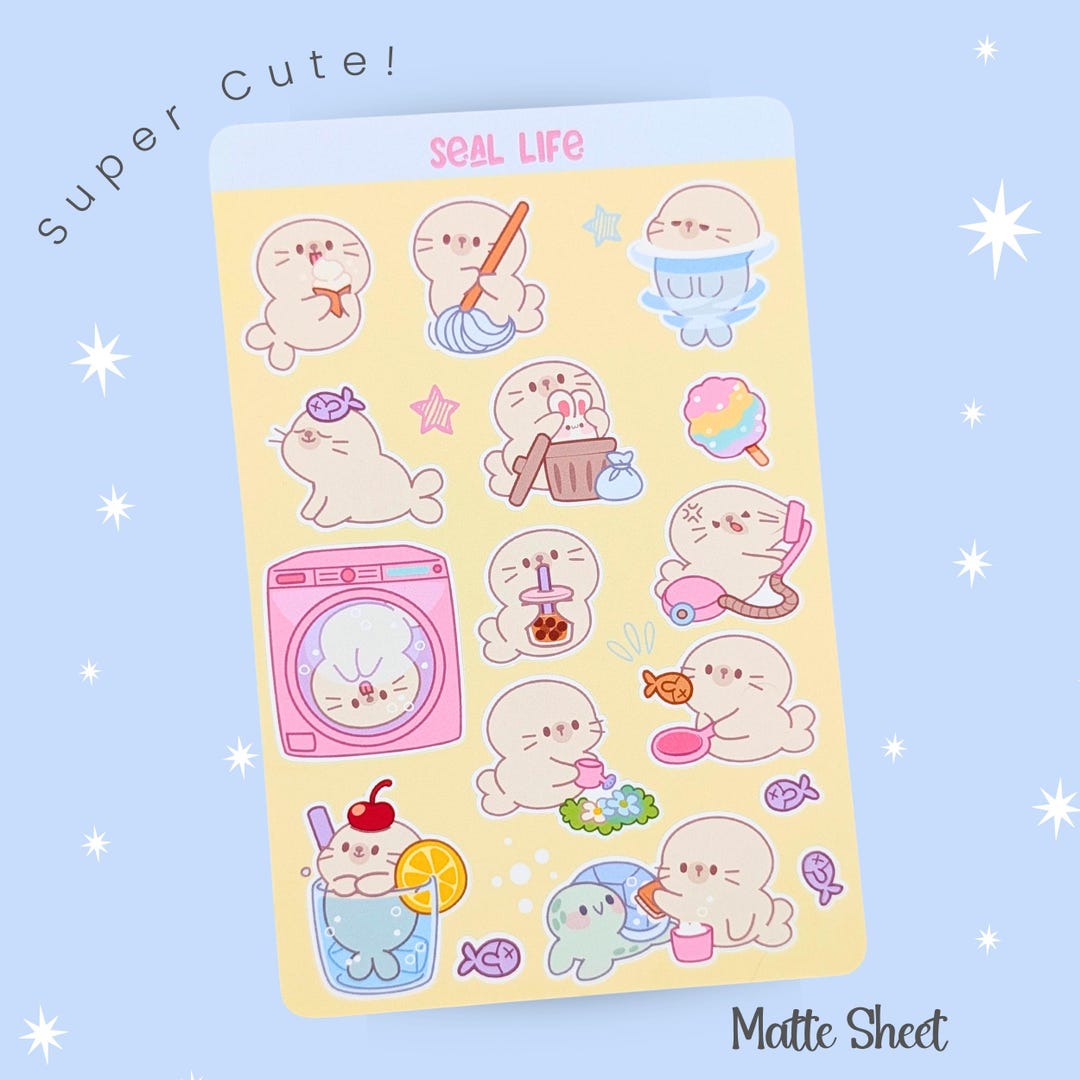 Cute Seal Sticker Sheet, Sea Lion Stickers, Kawaii Stationery ...