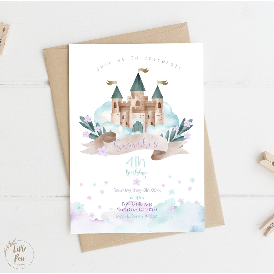 Castle Birthday Invitation, Printable Princess Party Invite, Editable ...