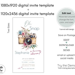 Oh Snap Invitation, Vintage Camera Invite, Teen Camera Party, Tween ...