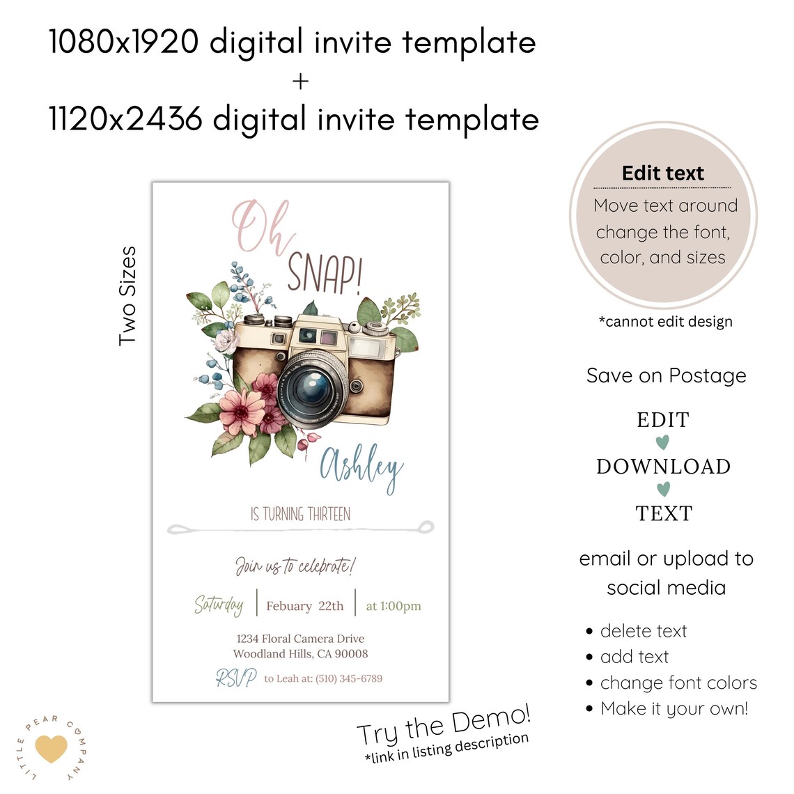 Vintage Camera Birthday Party Invitation, Oh Snap Photography Birthday ...