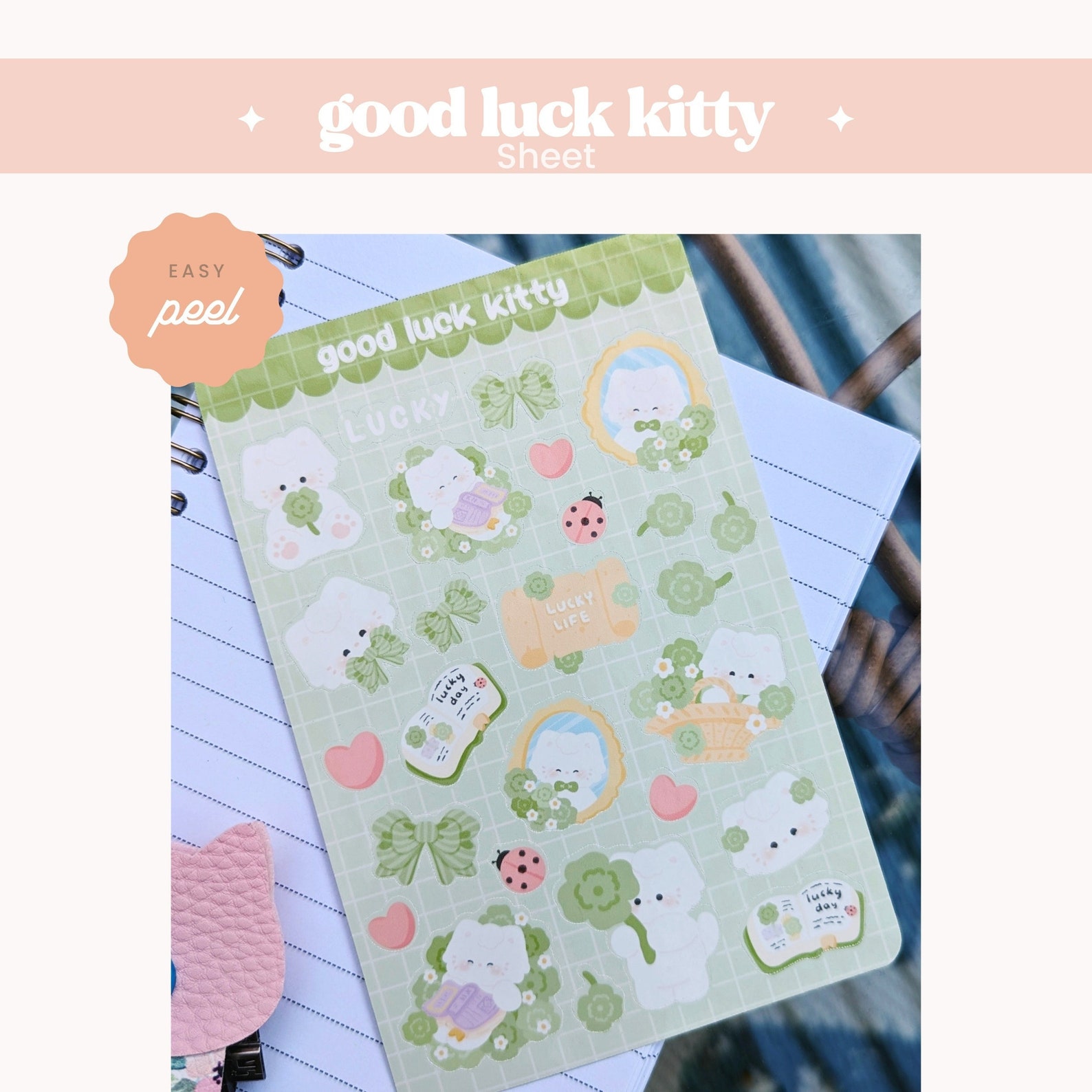 Lucky Kitty Sticker Sheet, Kawaii Cat Sticker Sheet, Aesthetic Journal ...
