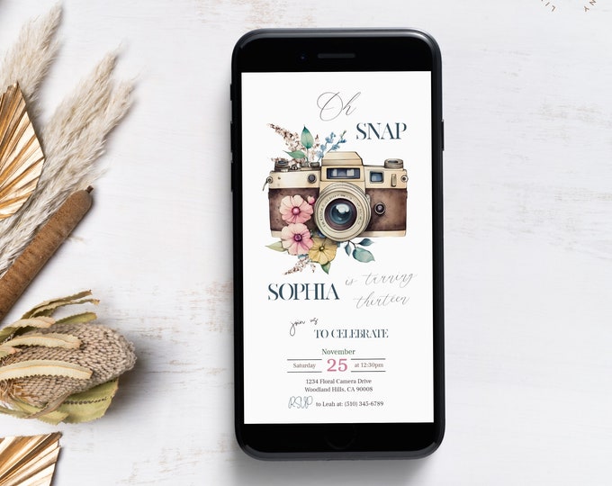 13th Birthday Invitation,camera Birthday Party Invitation,oh Snap ...