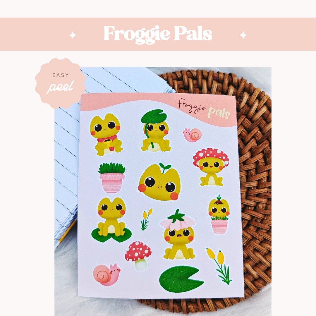 Cute Froggy Sticker Sheet, Kawaii Frog Stickers, Froggie Pals Sticker ...
