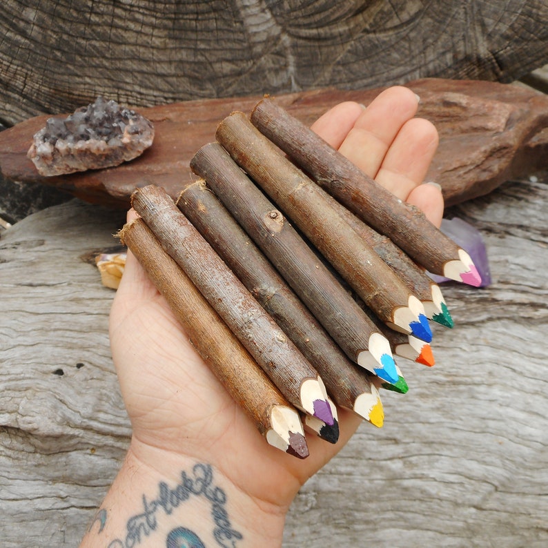 Chunky Coloured Pencil Set in Leather Pencil Roll Handmade Stationary ...