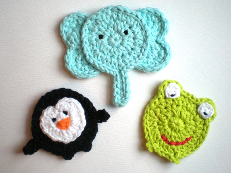 PATTERN: Three Animal Appliques, Easy Crochet PDF, Zoo Patch ...