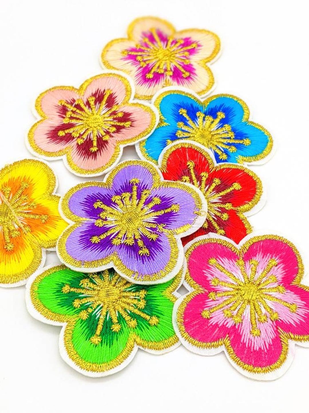 Sets of 10 Gold Embroidered Flower Patches - Etsy