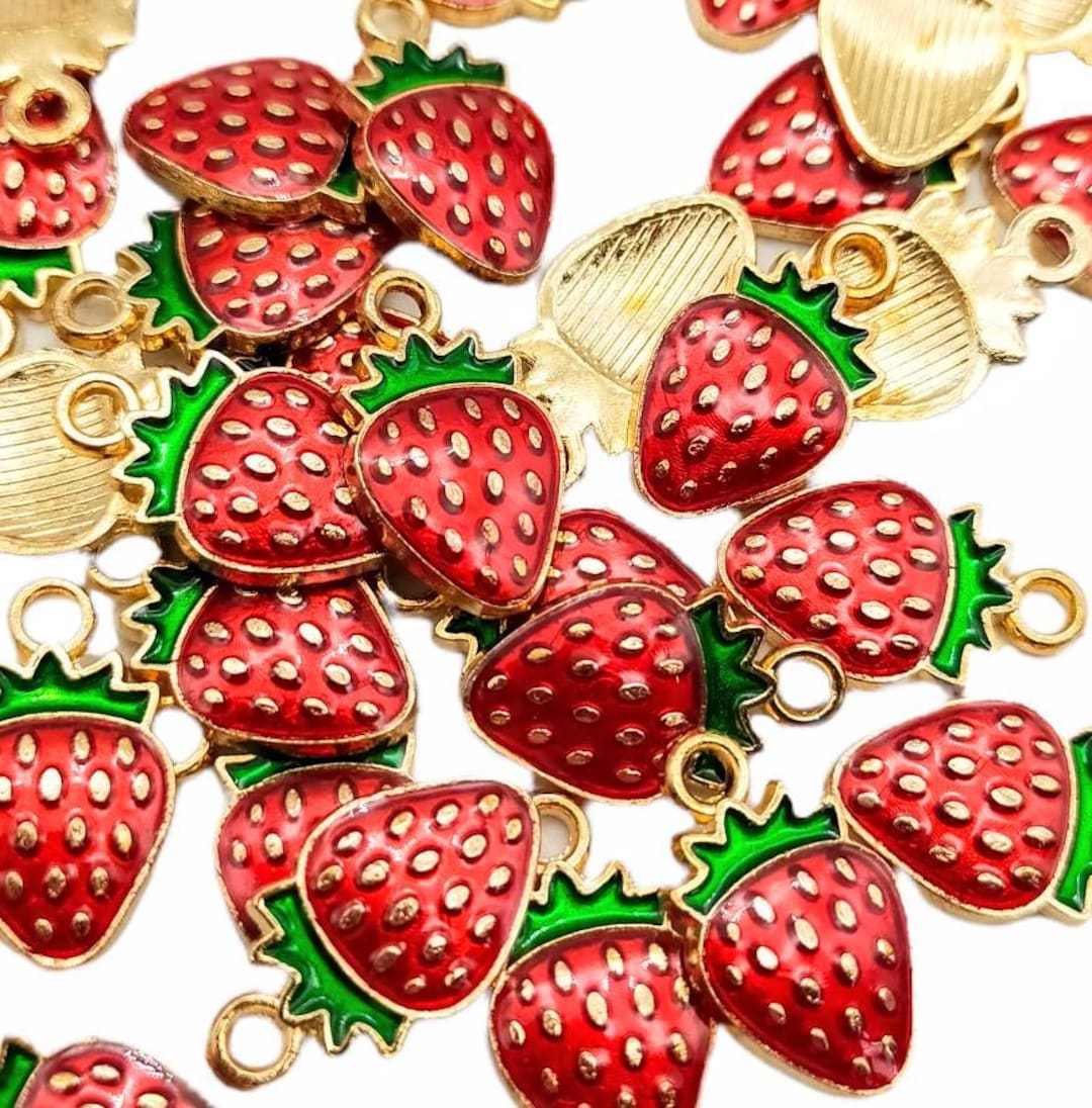 Set of 10 Strawberry Charms - Etsy