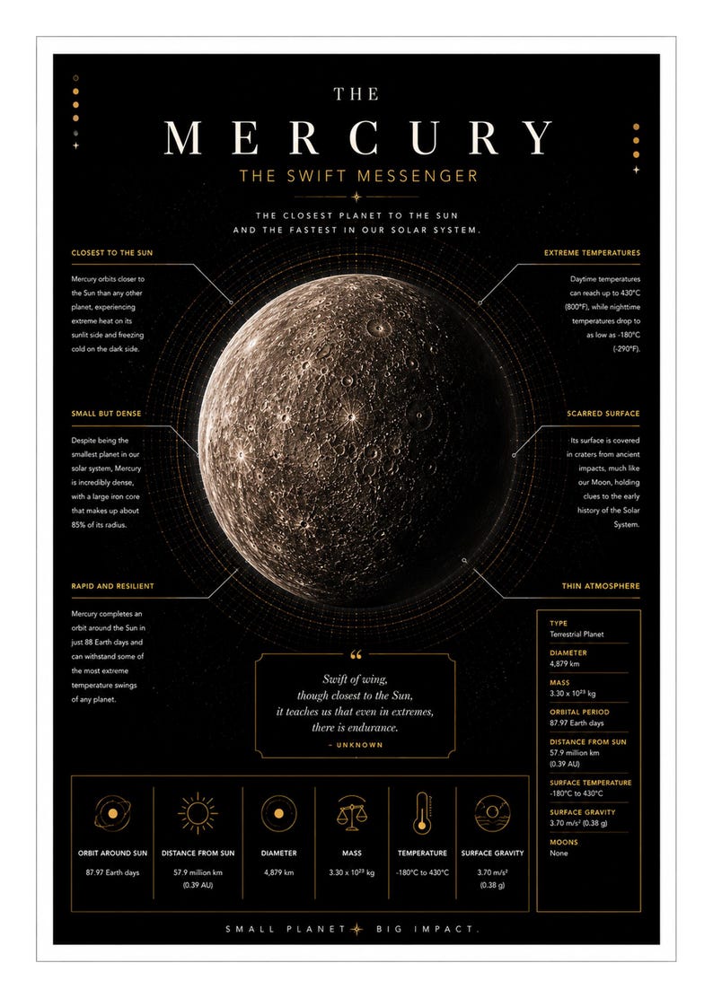 Mercury — the Swift Messenger | Astronomy Wall Art | Framed or Unframed ...