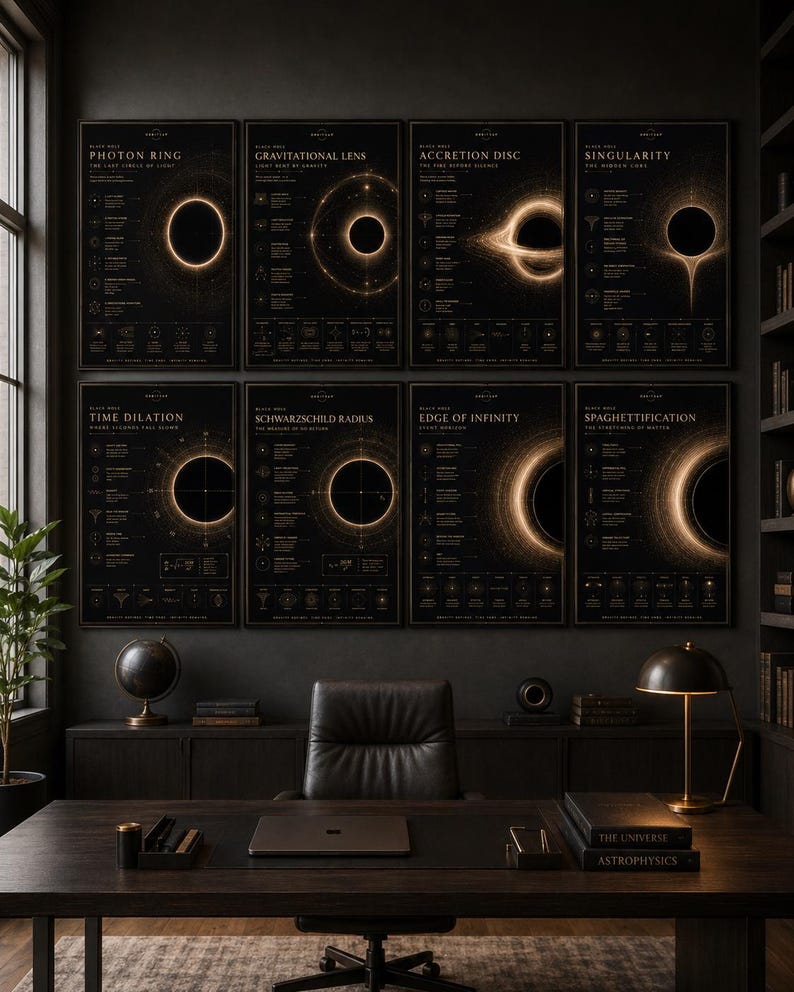 Black Hole Singularity Print | Black Gold Astronomy Poster (50x70cm ...