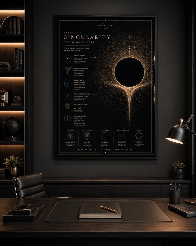 Black Hole Singularity Print | Black Gold Astronomy Poster (50x70cm ...